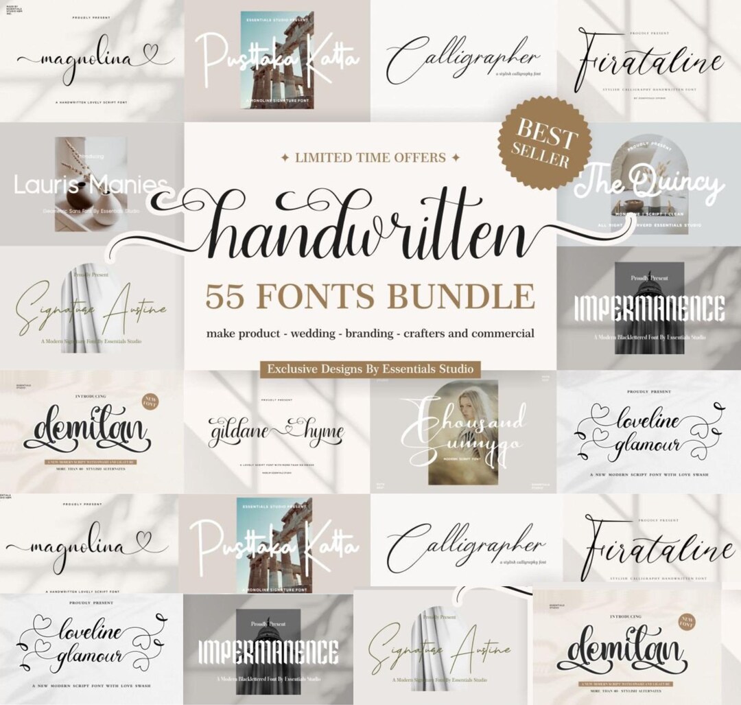 Handlettered Font Bundle - Font Bundle, Handwritten Fonts, Calligraphy Fonts, Script Fonts, Font ...