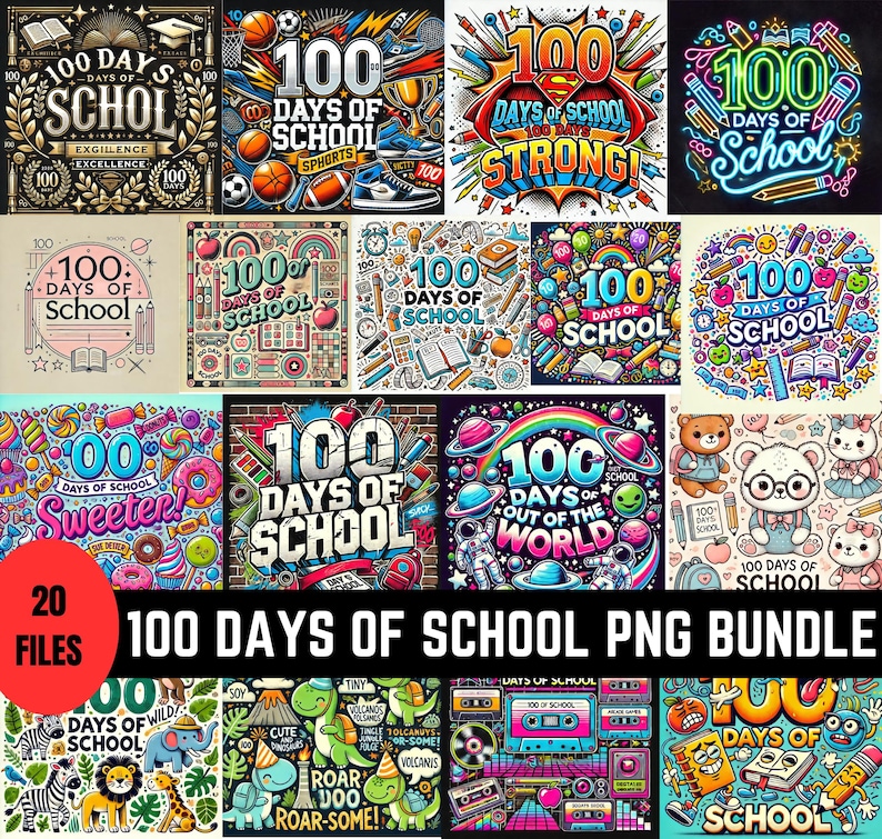 100 Day of School Bundle Png, 100 Day of School Png, Brushstroke 100 ...