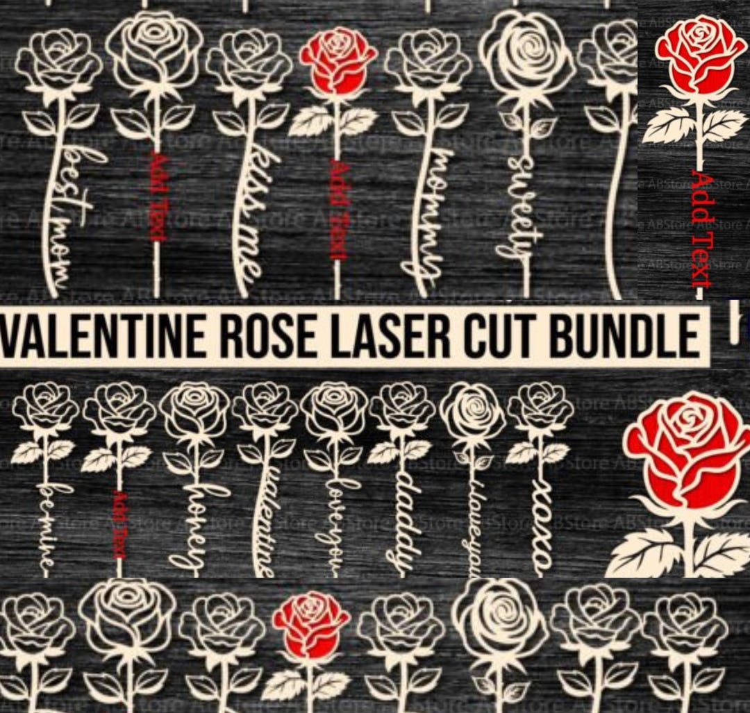 Rose Flower Laser Cut Out Art Valentine Day Acrylic Wood Personalized ...