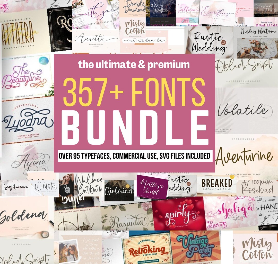357+ Fonts Bundle, Script Fonts, Crafting, Handwritten Fonts, Serif Typeface, Wedding Font ...