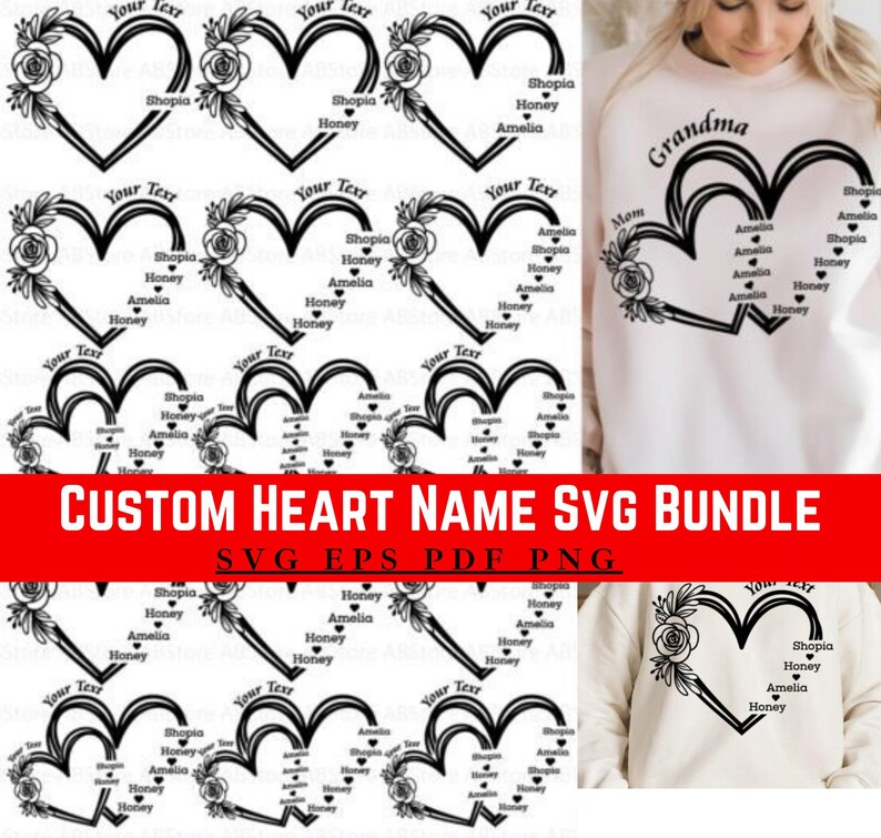 Custom Heart Name Svg Bundle , With Kids Name , Nana Sweater,custom ...
