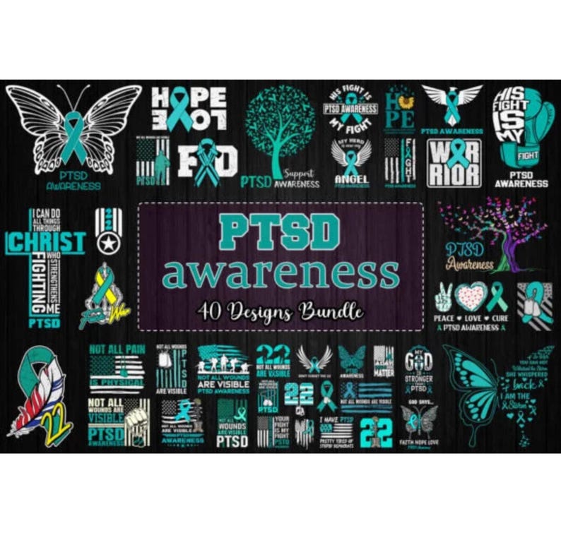 Teal PTSD Awareness SVG, Bundle of 18, Veteran Mental Health Awareness ...