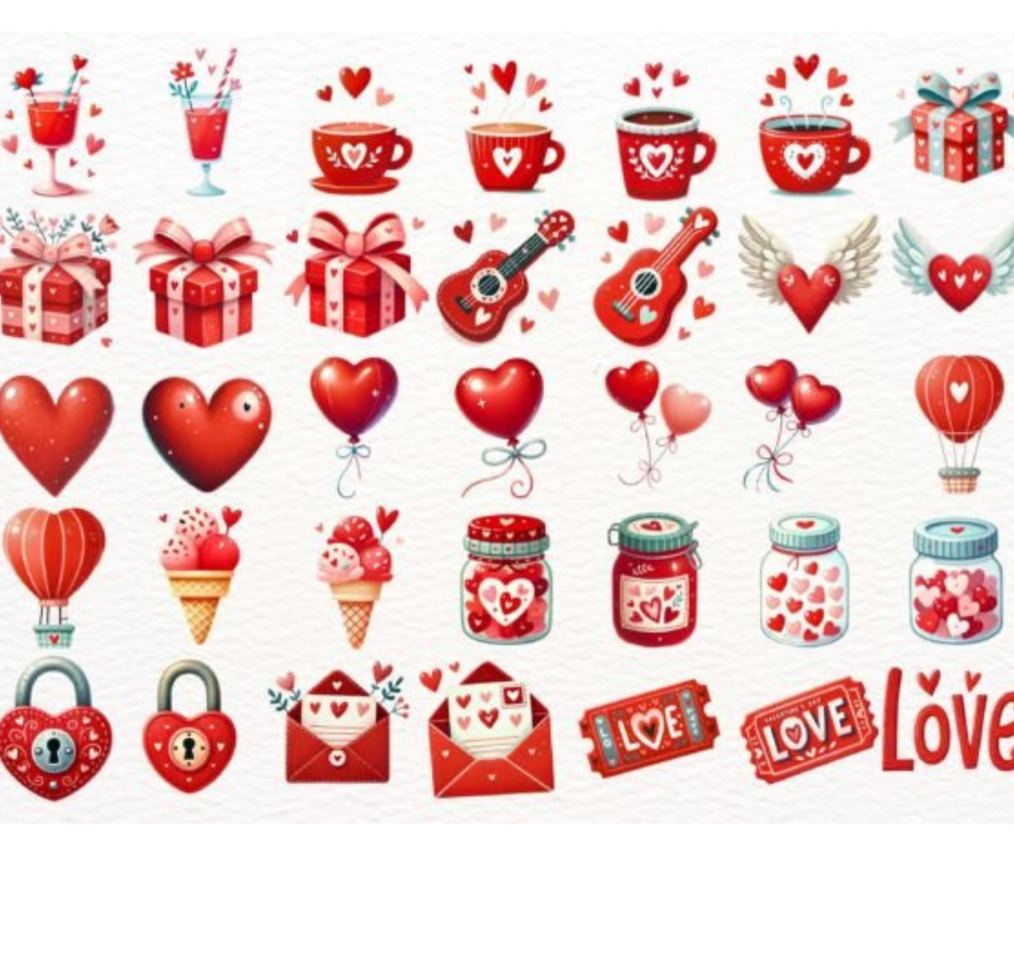 Valentine's Day | Watercolor Hearts | PNG Elements - Etsy