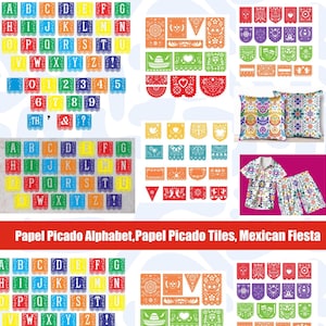 Papel Picado, Mexican Fiesta, Banner Graphic, Tiles Graphic, Alphabet ...