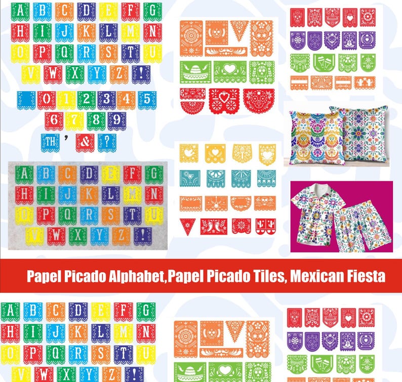 Papel Picado, Mexican Fiesta, Banner Graphic, Tiles Graphic, Alphabet ...
