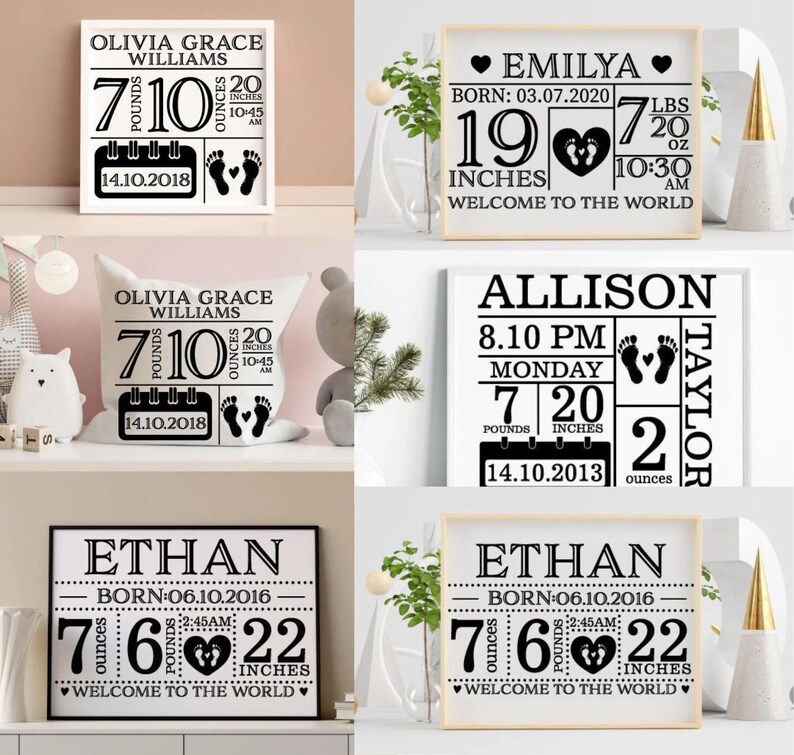 Birth Announcement Svg, Birth Stats Svg, Baby Keepsake Template Svg Dxf ...