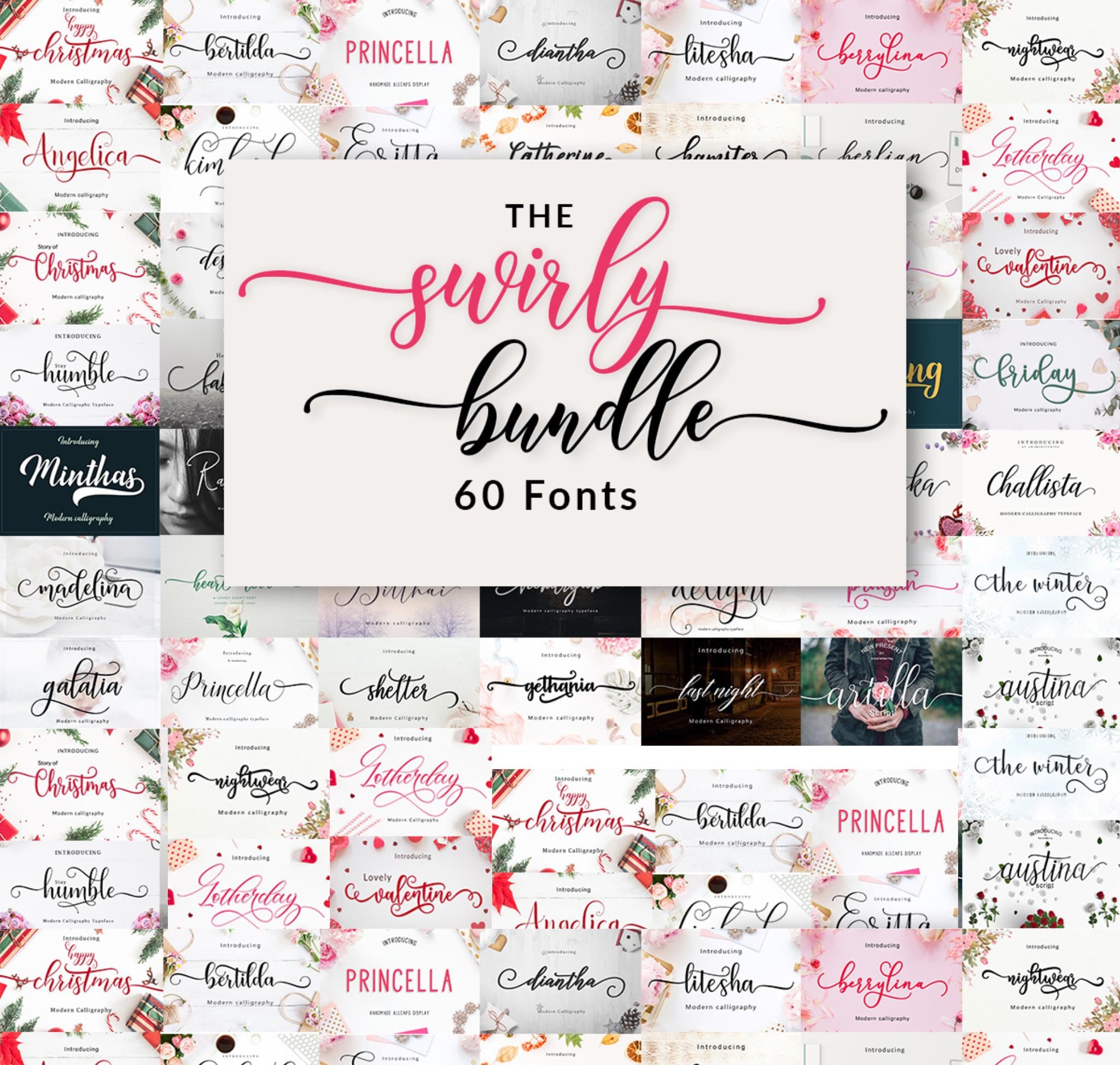 Swirly Fonts Bundle, Font Bundle, Cursive Fonts, Fancy Fonts, Swirly ...