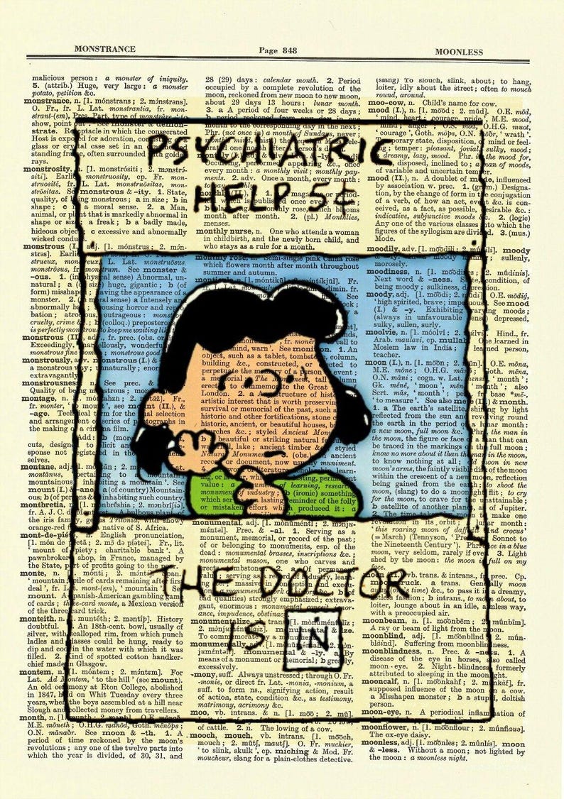 Lucy, Psychiatric Help Booth, Vintage Dictionary, Upcycled, Art Print ...