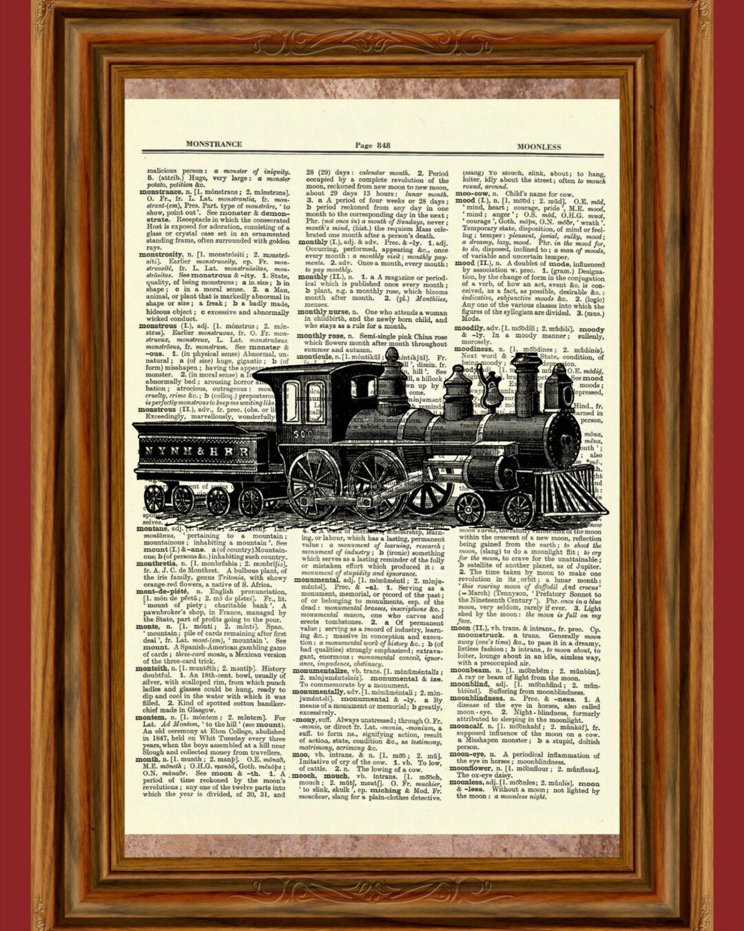 Vintage Train, Locomotive, Vintage Dictionary, Upcycled, Art Print ...