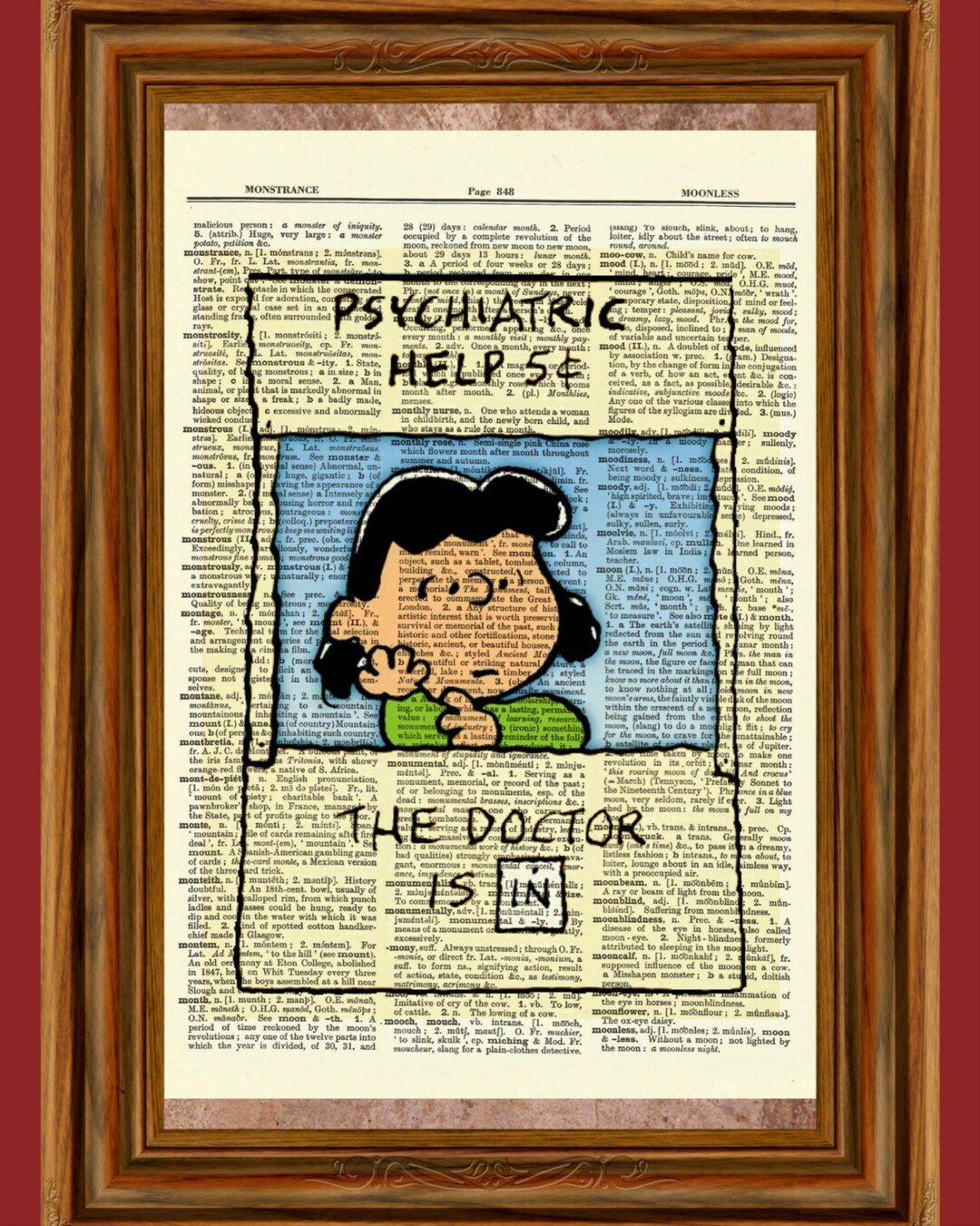 Lucy, Psychiatric Help Booth, Vintage Dictionary, Upcycled, Art Print ...