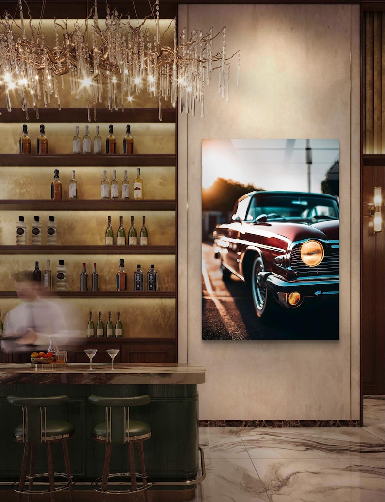 Classic Car Glass Wall Art: Minimalist Home & Office Decor - Etsy