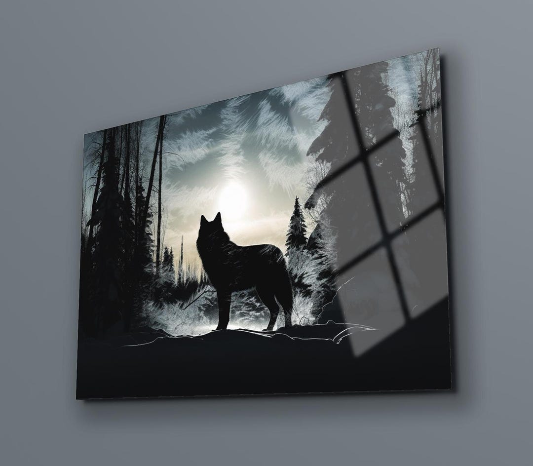 Wolf Silhouette Wall Art , Glass Wall Art , Glass Printing , Wall ...