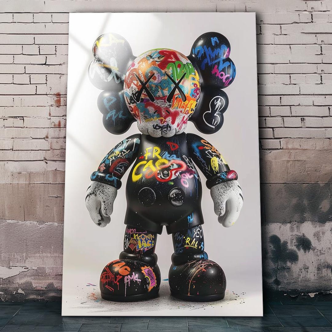 Kaws Wall Art Tempered Glass Art , Modern Decor for Living Room, Unique ...
