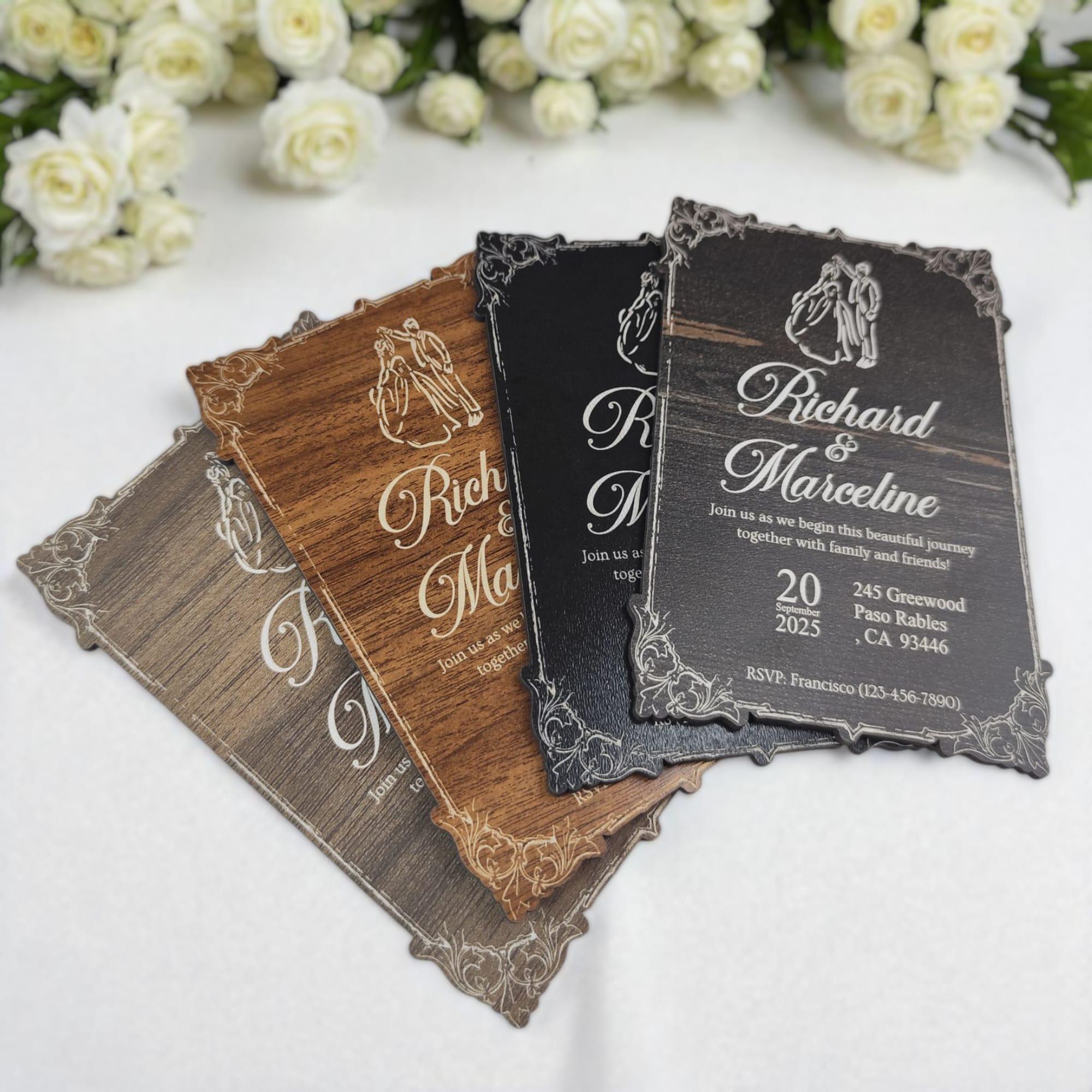 Rustic Wooden Wedding Invitation Set, Personalized Wood Invitations for ...