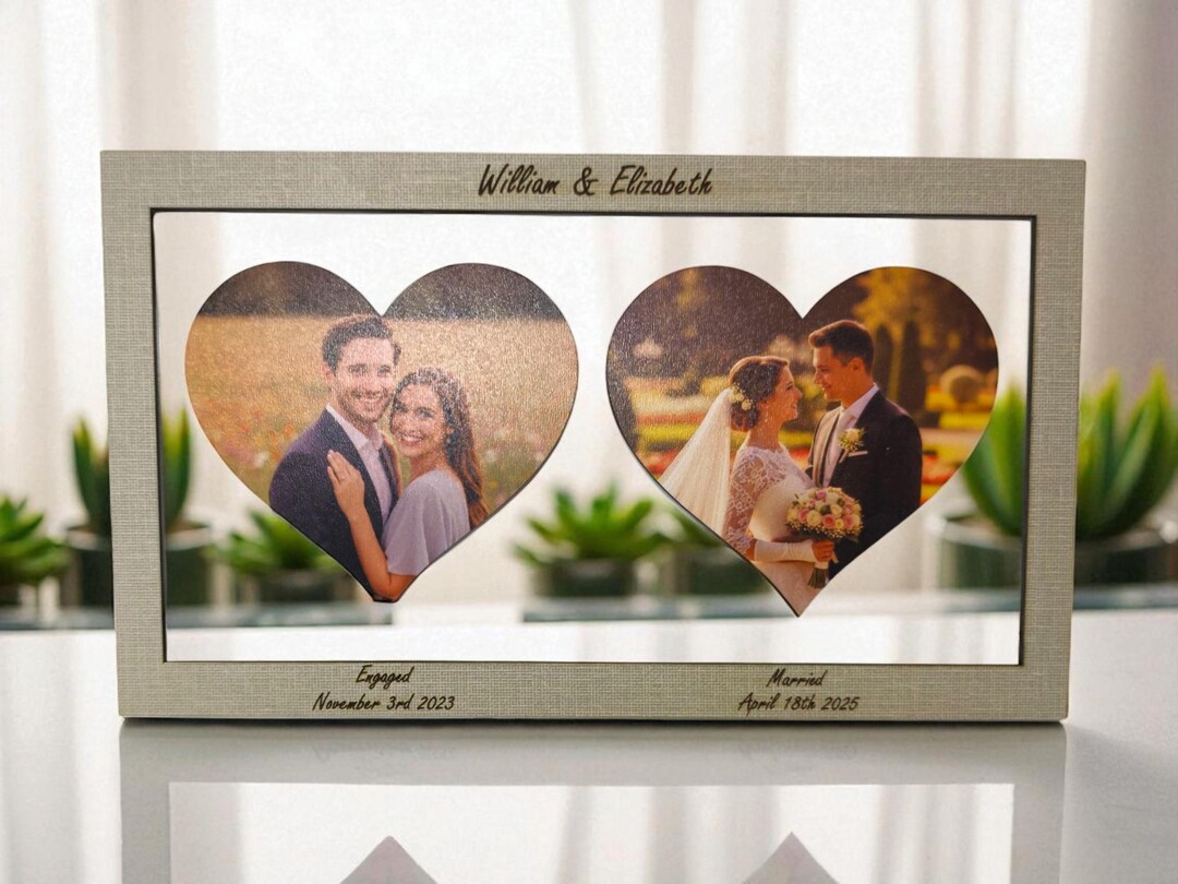 Double Heart Photo Frame | Personalized Couple Gift | Engagement ...