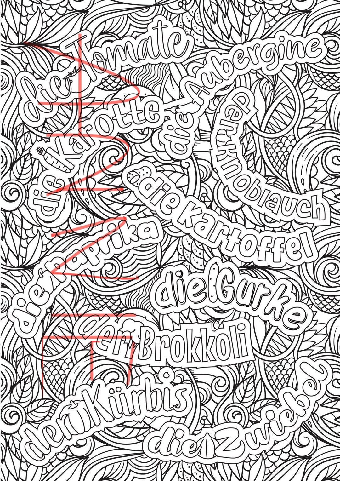 Vegetables in German - Coloring Pages for Adults. Color in to Learn ...