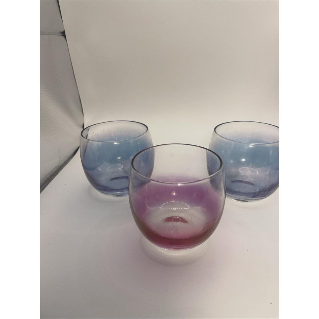 3 Roly Poly Small 5 Oz Cocktail Neat Glasses Barware Pink Blue - Etsy