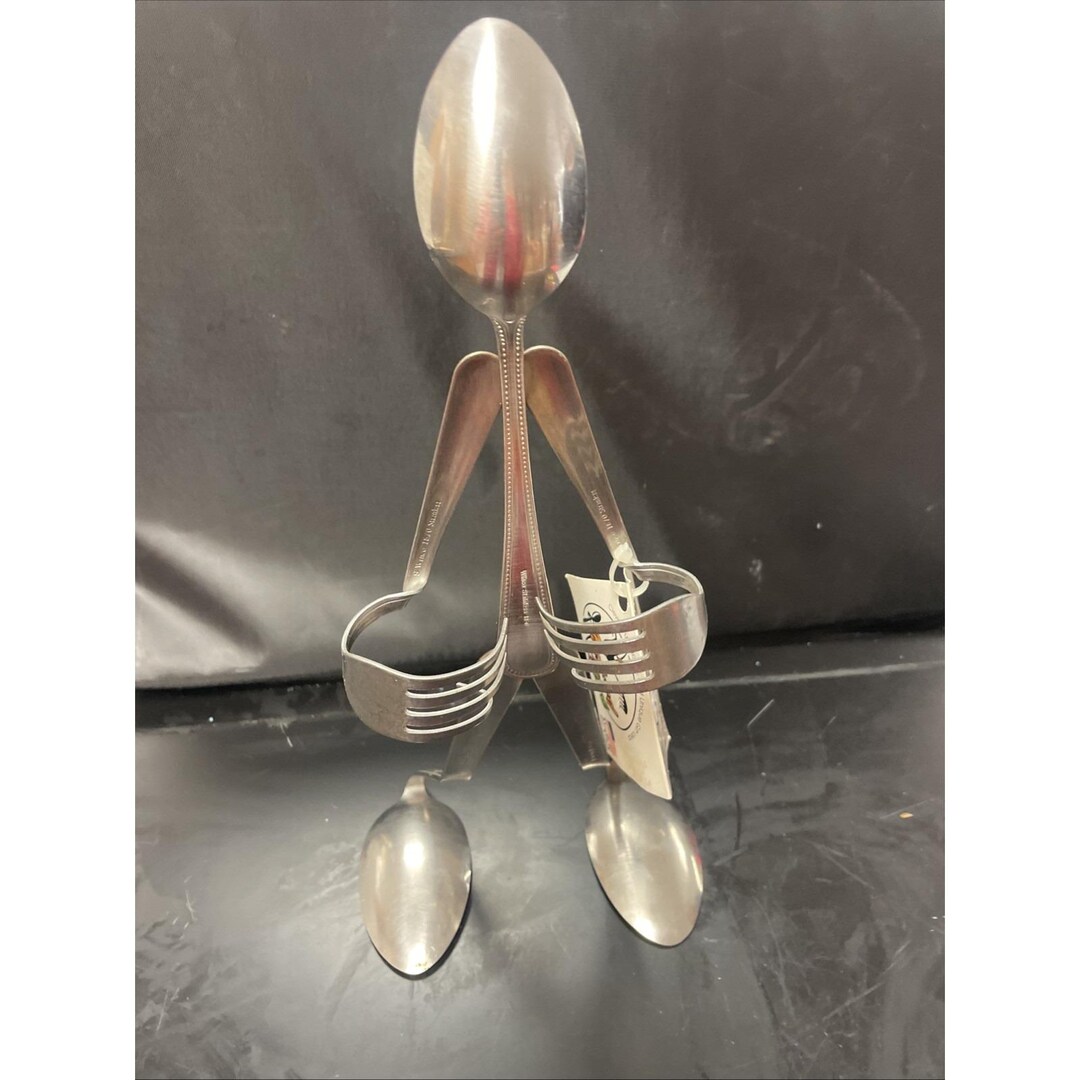 Metal Sculpture Forked up Art Silverware Sculpture Salt/pepper Holder ...