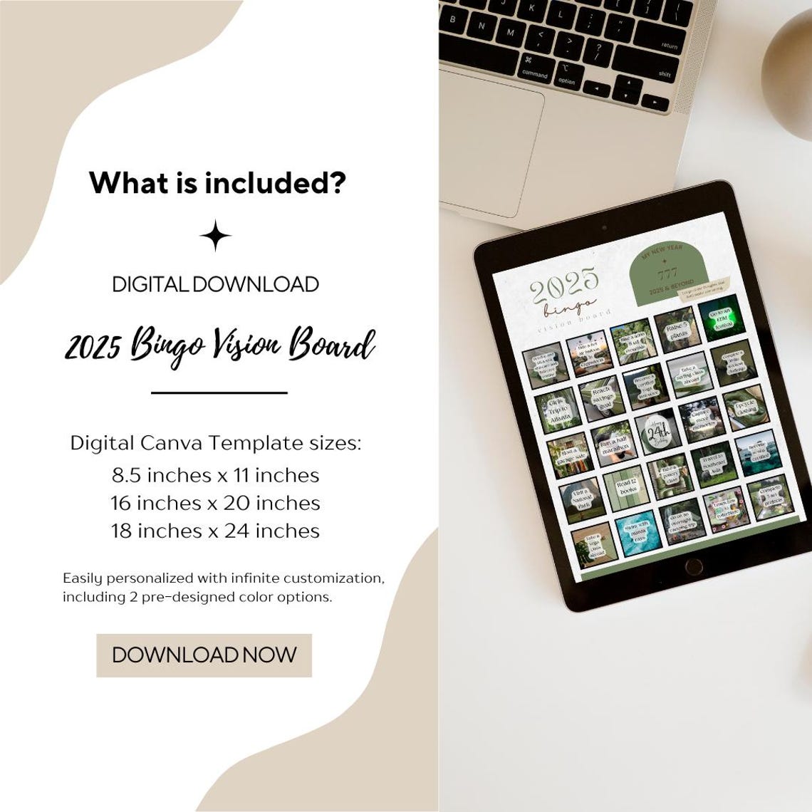 2025 Vision Board Template - Printable Bingo Style, Goal Setting ...