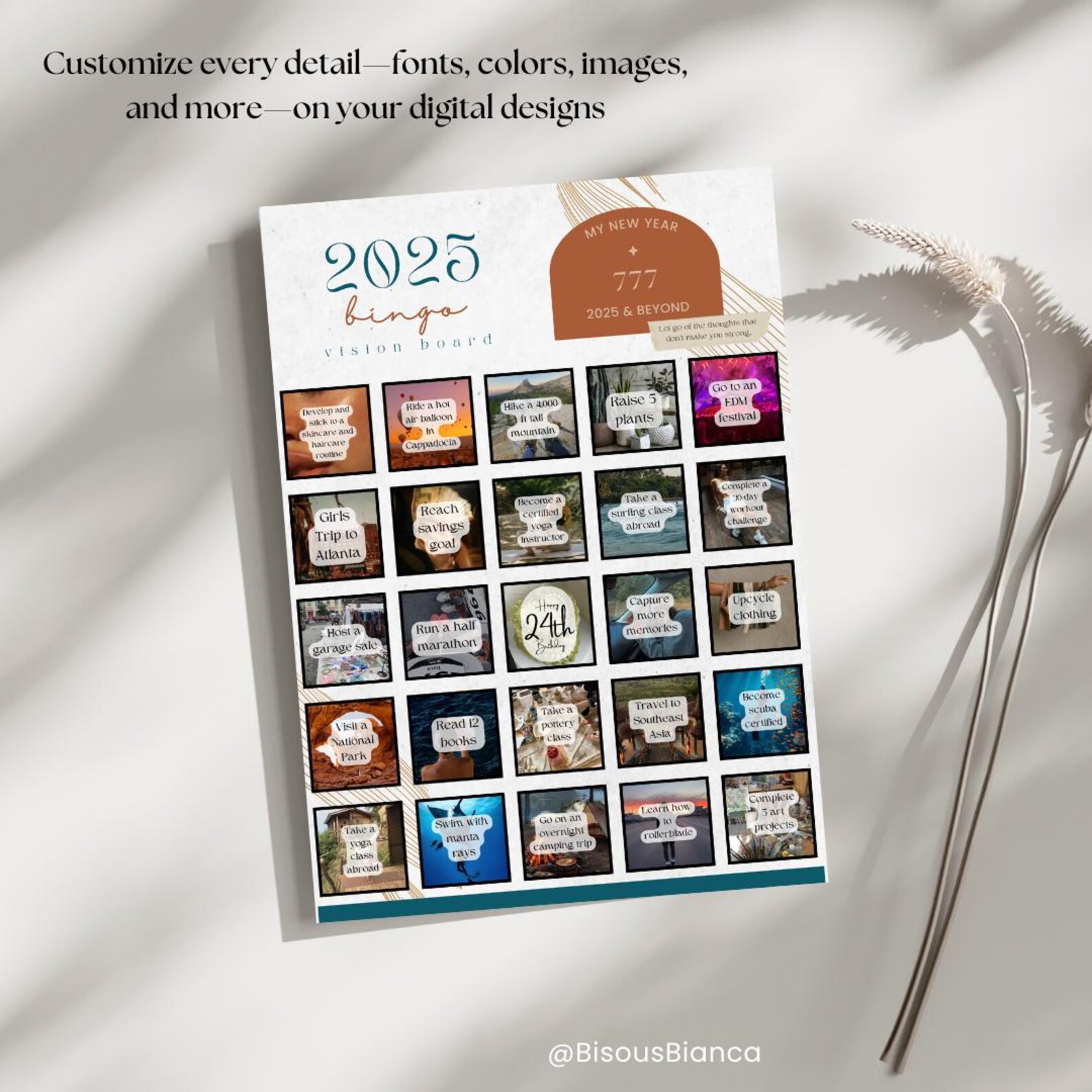 2025 Vision Board Template - Printable Bingo Style, Goal Setting ...