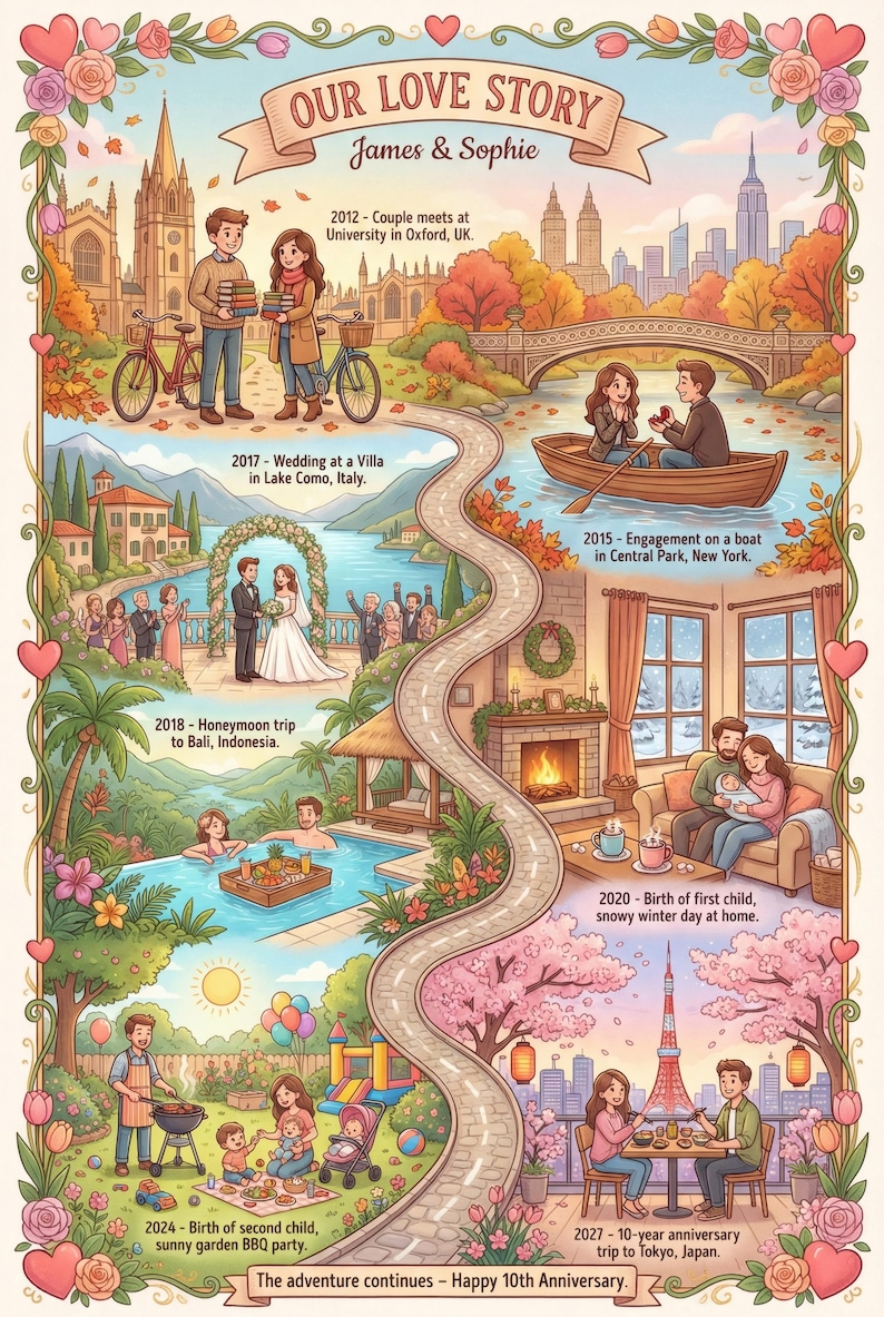 Custom Love Story Map Timeline, Personalized Relationship Art (digital ...