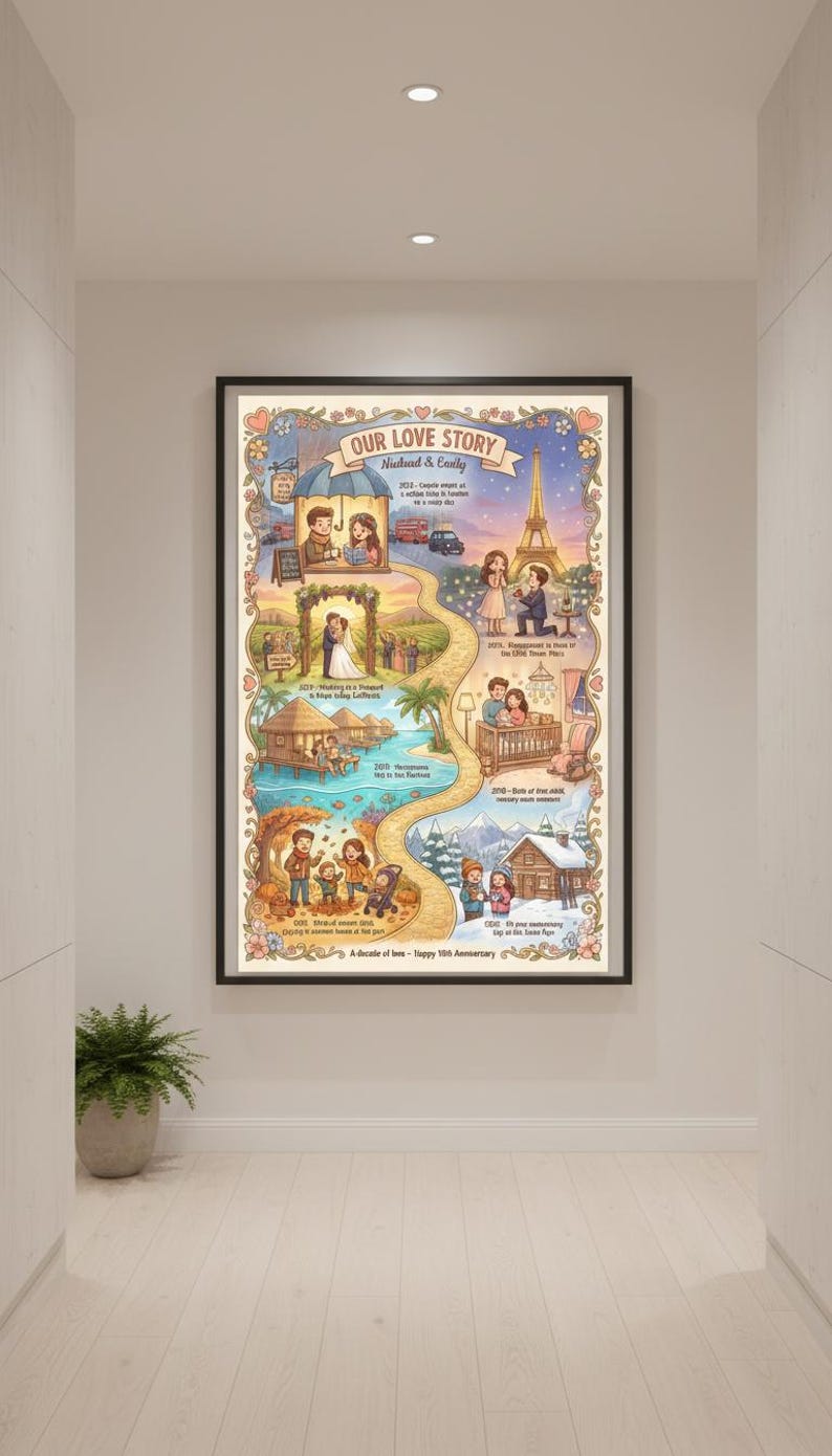 Where We Met Map, Custom Couple Portrait Illustration, Valentines Day ...