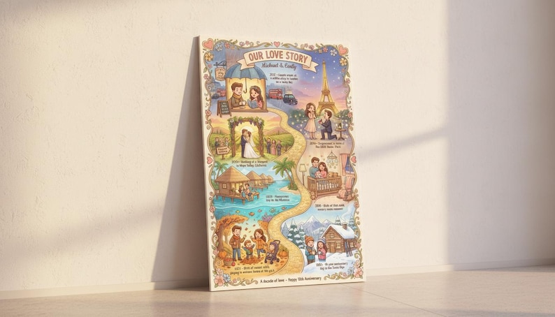 Where We Met Map, Custom Couple Portrait Illustration, Valentines Day ...