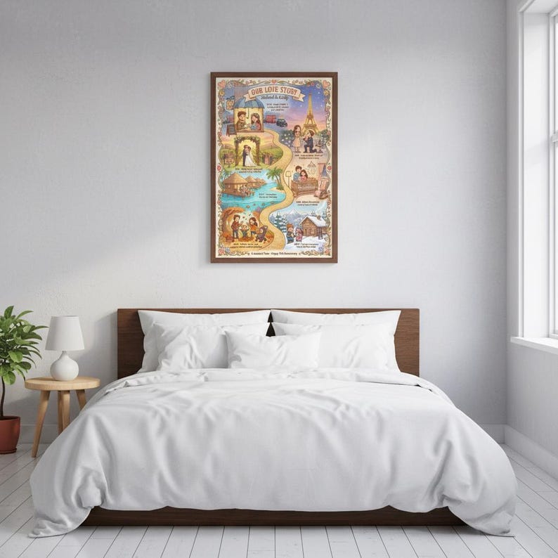 Custom Love Story Map Illustration, Couple Portrait, Valentine's Gift ...