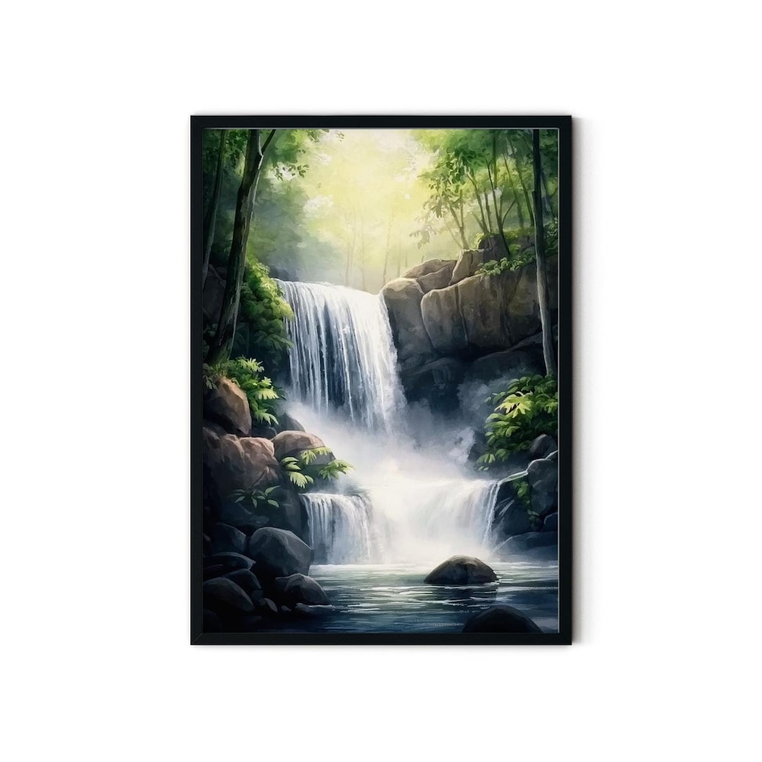 Waterfall Forest Art Print | Tranquil Nature Poster - Etsy