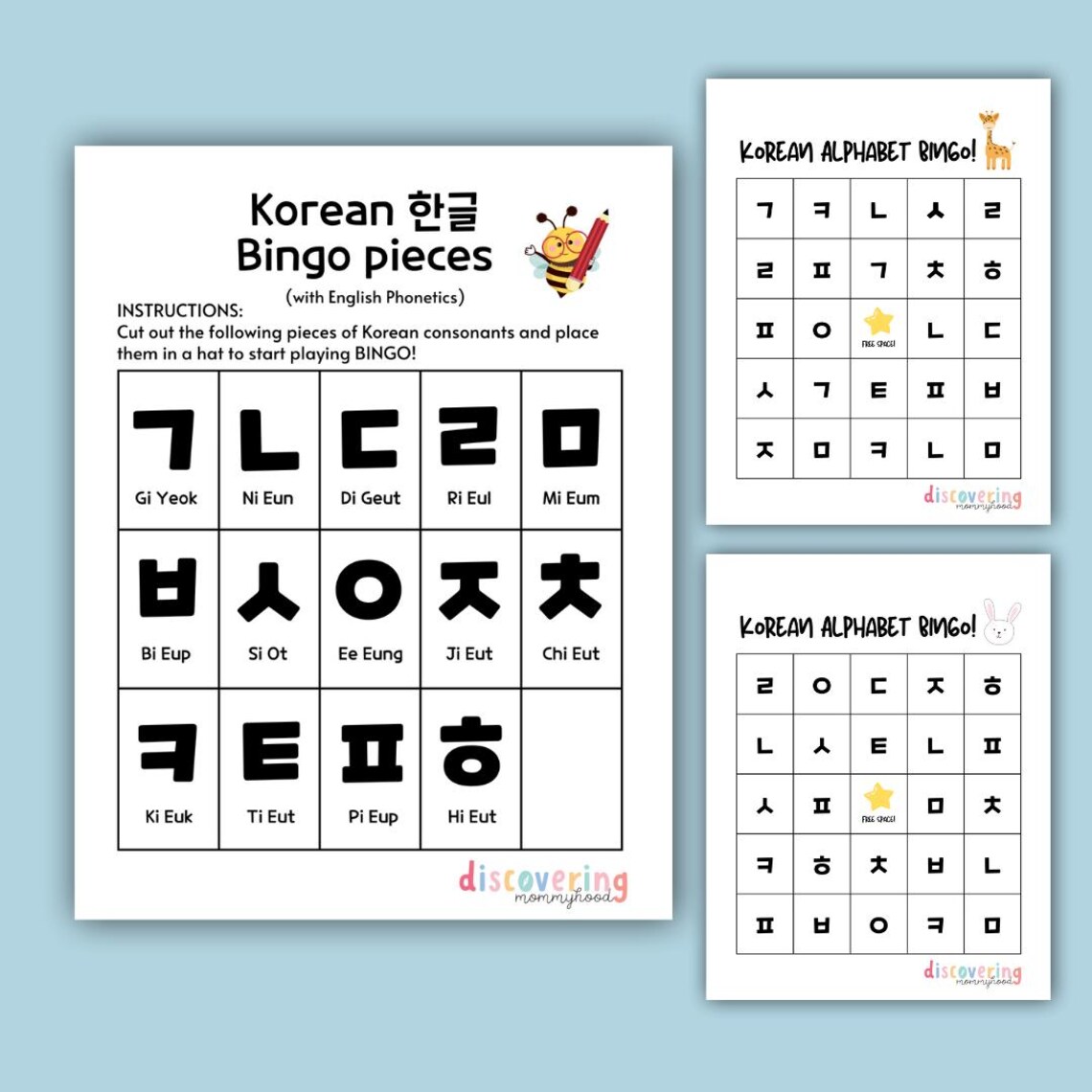 Korean Bingo to Teach Korean to Kids and Hangul Practice, Printable ...