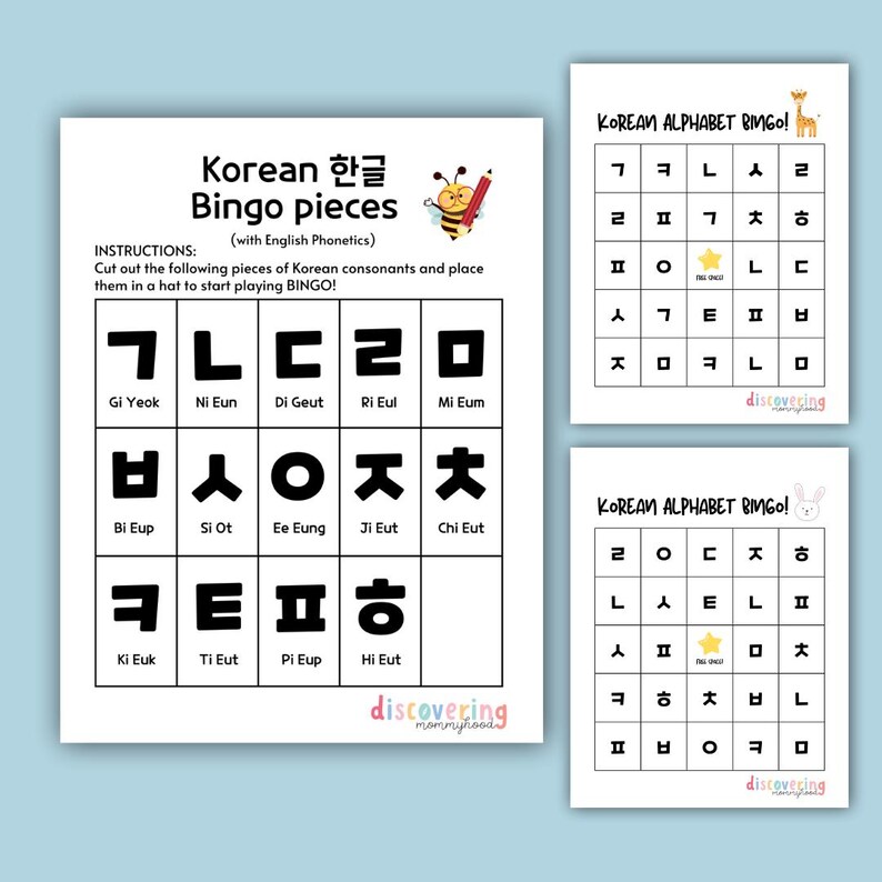 Korean Bingo to Teach Korean to Kids and Hangul Practice, Printable ...