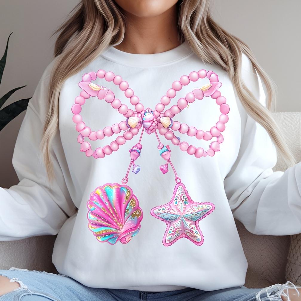 Coquette Clam Pearl Bow Png, Coastal Seashell Starfish PNG, Preppy ...