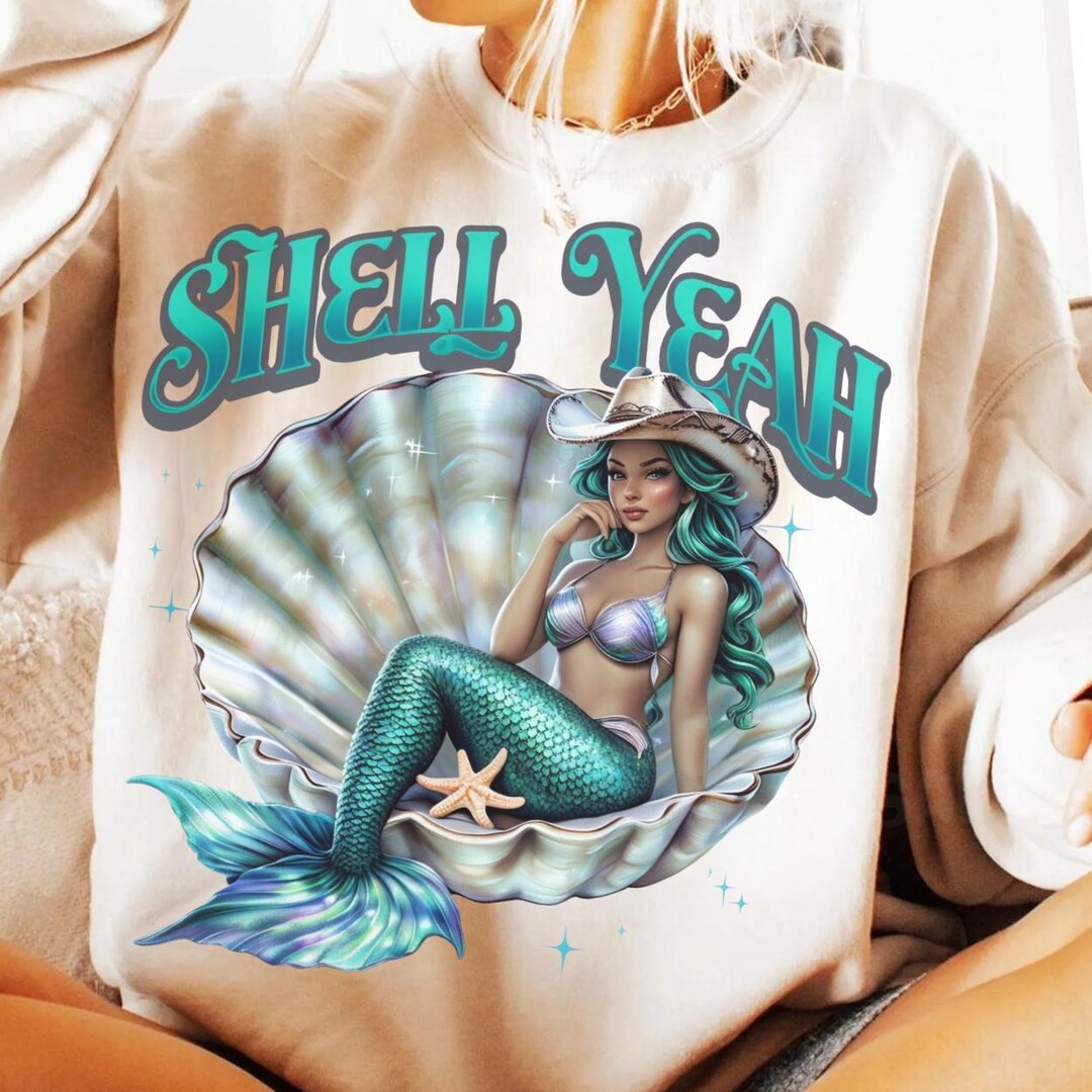 Coastal Cowgirl Mermaid Shell Yeah PNG Nautical Ocean Beach Summer Tropical Hawaiian Tshirt ...
