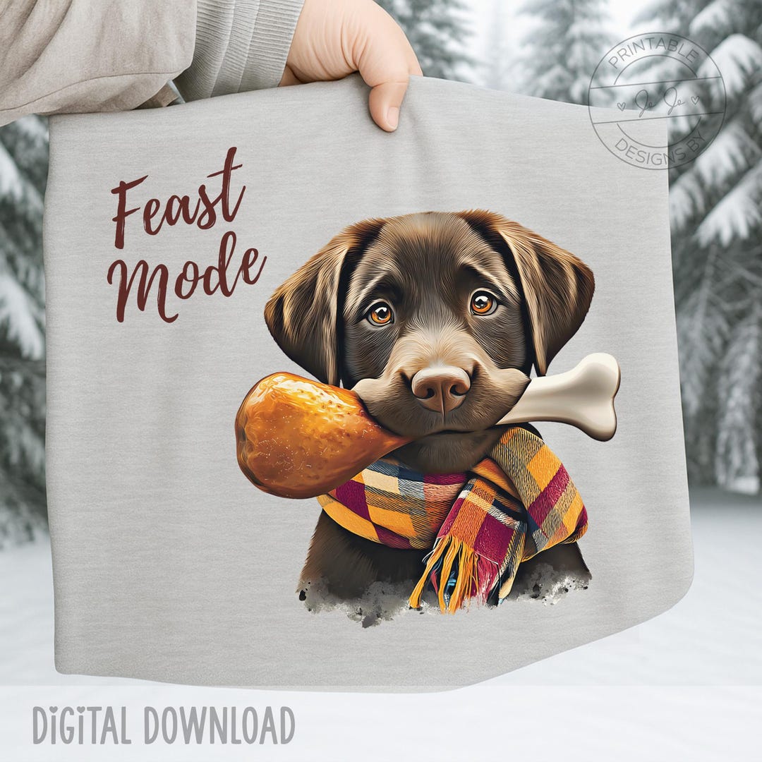 Chocolate Lab Thanksgiving PNG | Turkey Leg, Plaid Scarf (digital ...