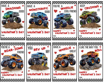 Printable Monster Truck Valentine Cards Set of 6, Canva Classroom ...