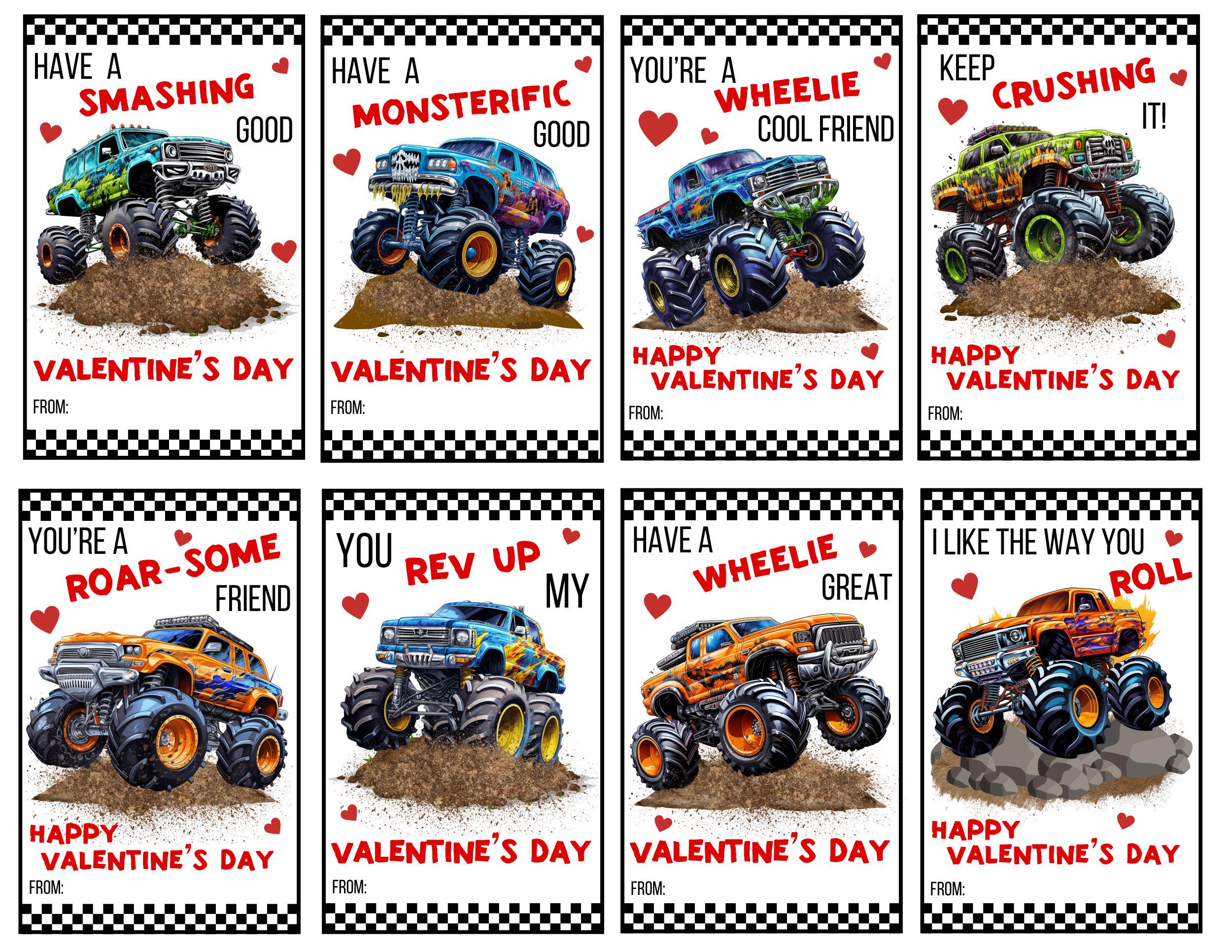 Monster Truck Kids Valentine Cards Printable - Etsy