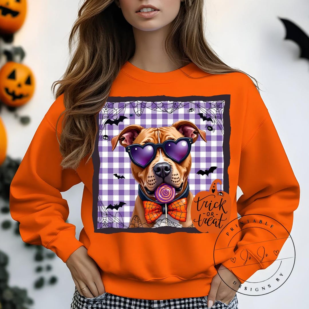 Halloween Pit Bull PNG: Dog With Heart Glasses, Trick or Treat (digital ...
