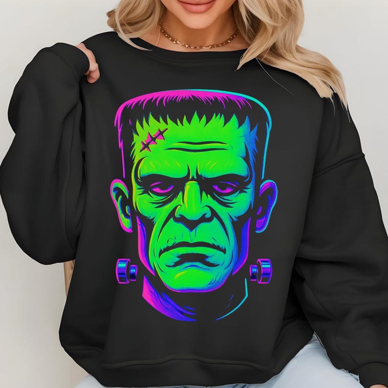 Creepy Cute Frankenstein PNG, Neon Retro Halloween Sublimation (digital ...