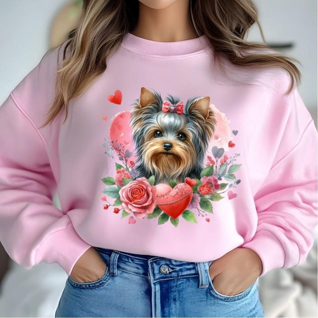 Yorkie Dog Valentine PNG, Cute Puppy, Flowers Hearts, Sublimation, Dog ...