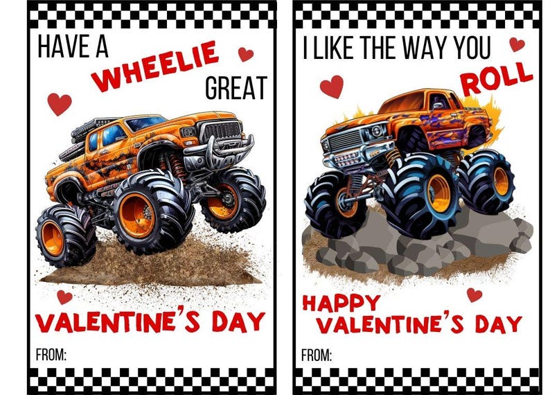 Monster Truck Kids Valentine Cards Printable - Etsy