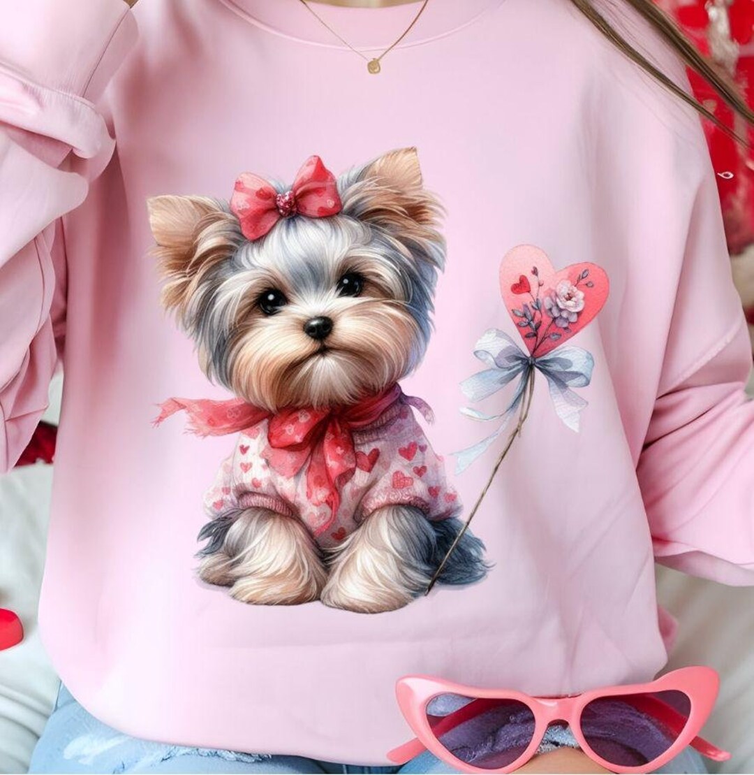 Yorkie Dog Valentine PNG, Cute Puppy, Flowers Hearts, Sublimation, Dog ...
