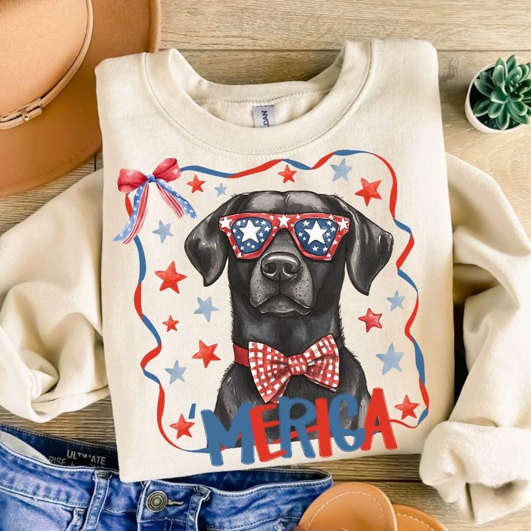 Patriotic Black Lab Clipart PNG, 4th of July Dog Design (digital ...