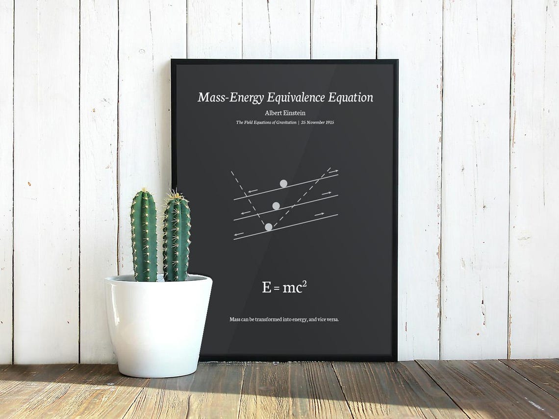 Physics Math Science Equation Print - Einstein Mass-energy Equivalency ...