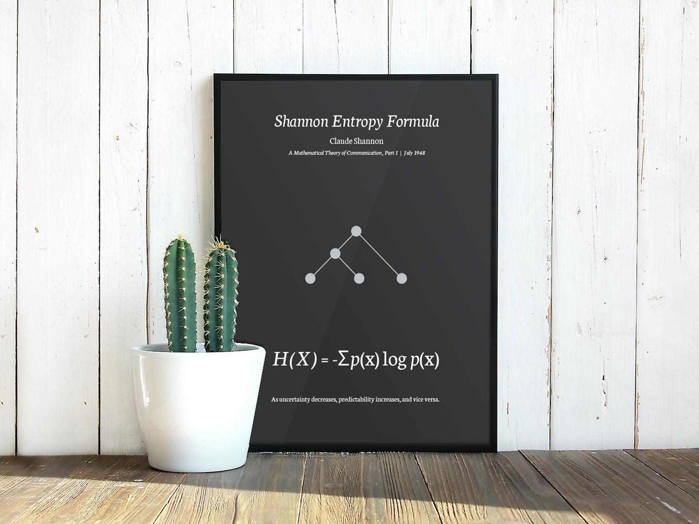 Physics Math Science Equation Print - Shannon Entropy Formula - Modern ...