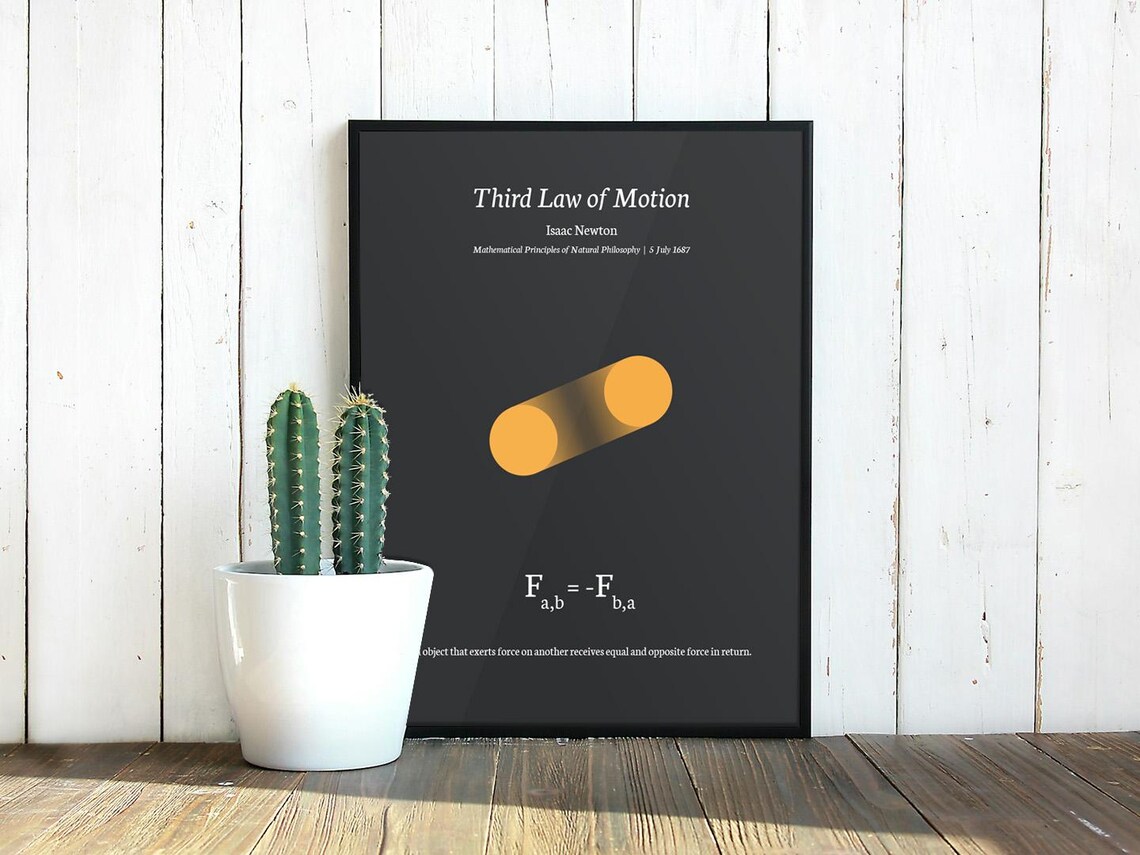Physics Math Science Equation Print - Newton's Third Law of Motion ...