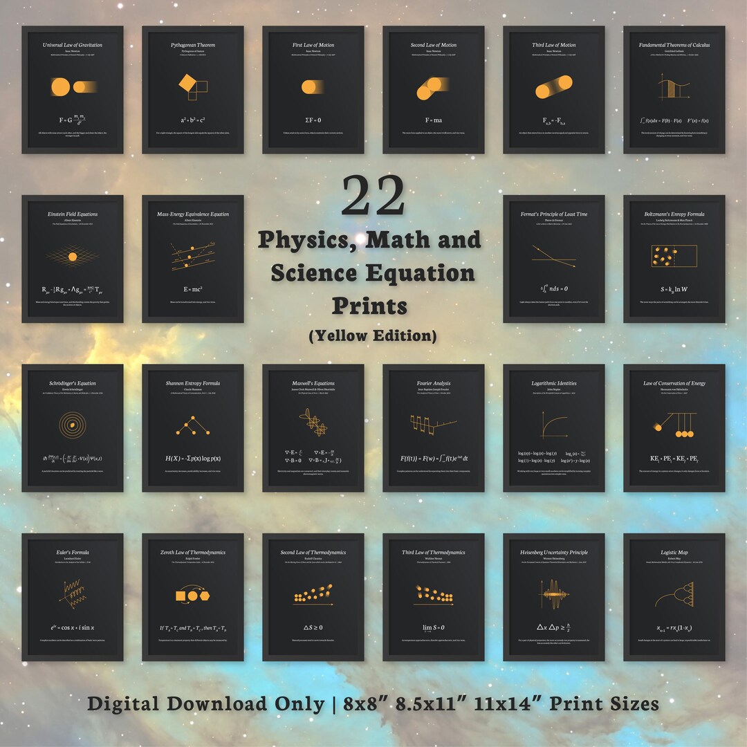 22 Physics Math Science Equation Prints - Modern Minimalist Classroom ...