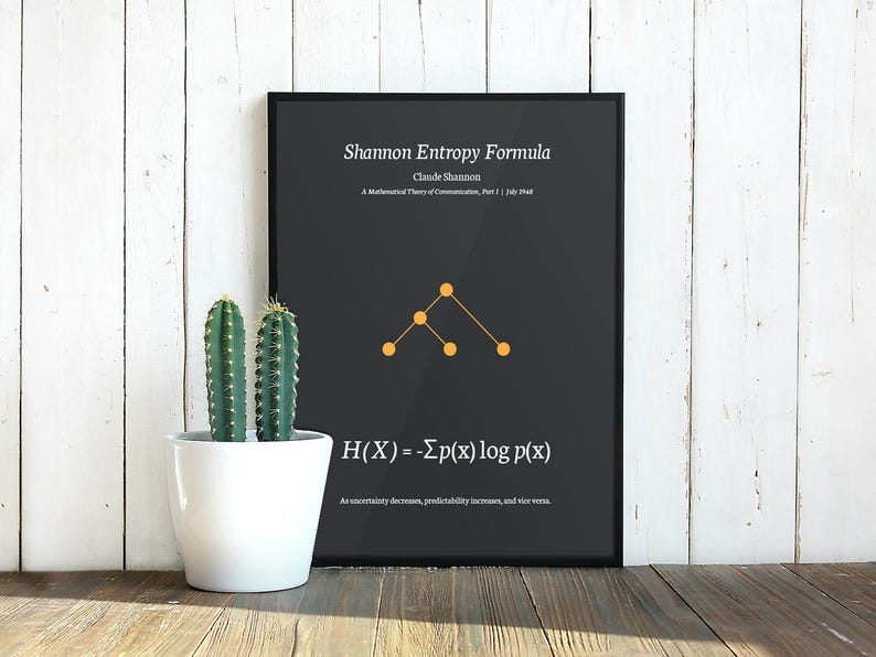 Physics Math Science Equation Print - Shannon Entropy Formula - Modern ...