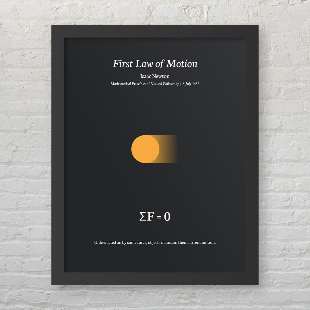 Physics Math Science Equation Print - Newton's First Law of Motion ...