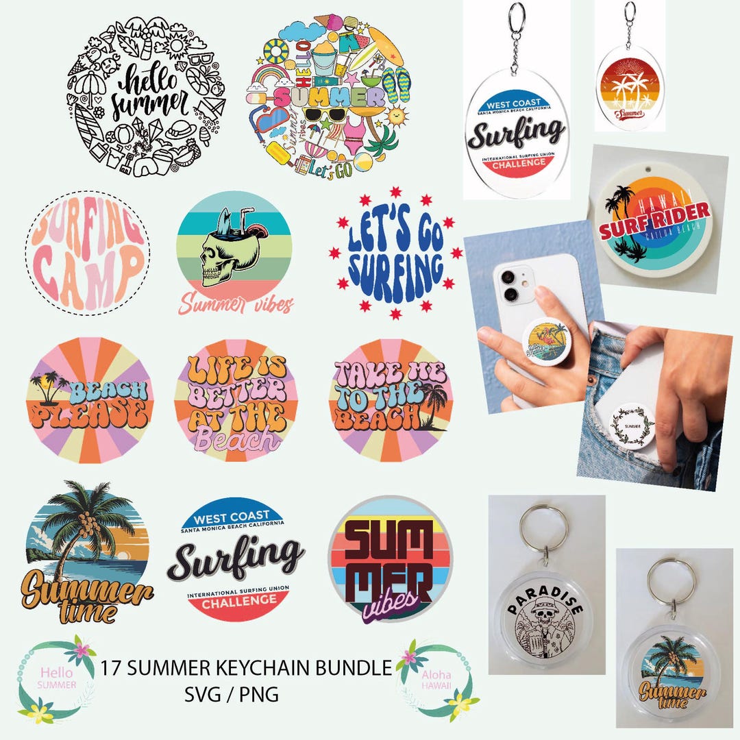 Round Keychain Svg Bundle, Summer Circle Keychain Svg, Acrylic Keychain ...