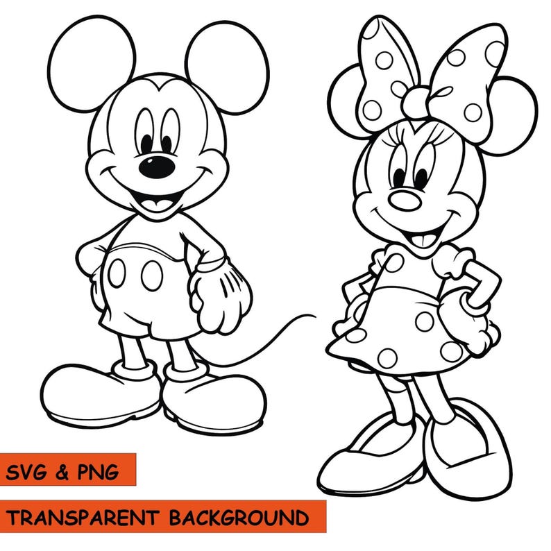 Mickey and Minnie Outline, SVG & PNG Files, Instant Download ...